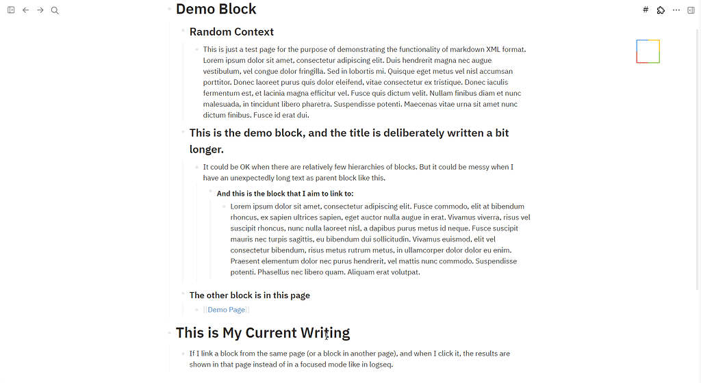 When I click a link to another block by URL, Logseq focuses the block and showing too little ...