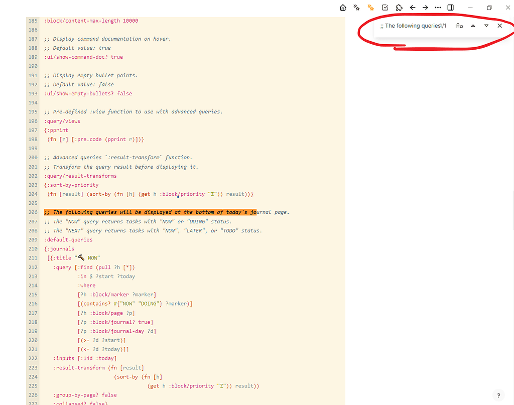 Text searching feature when in the Config.edn editor has a problem - Bug Reports - Logseq