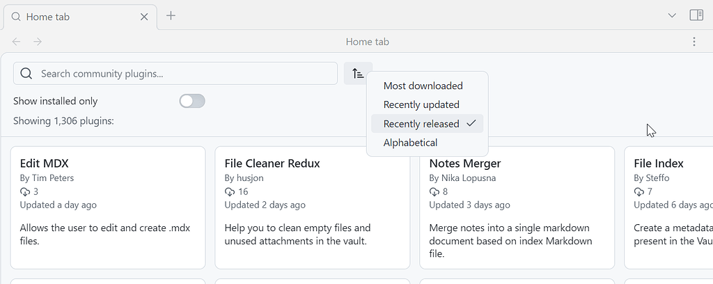 Add the option to sort plugins by recently released and recently updated - Feature Requests - Logseq