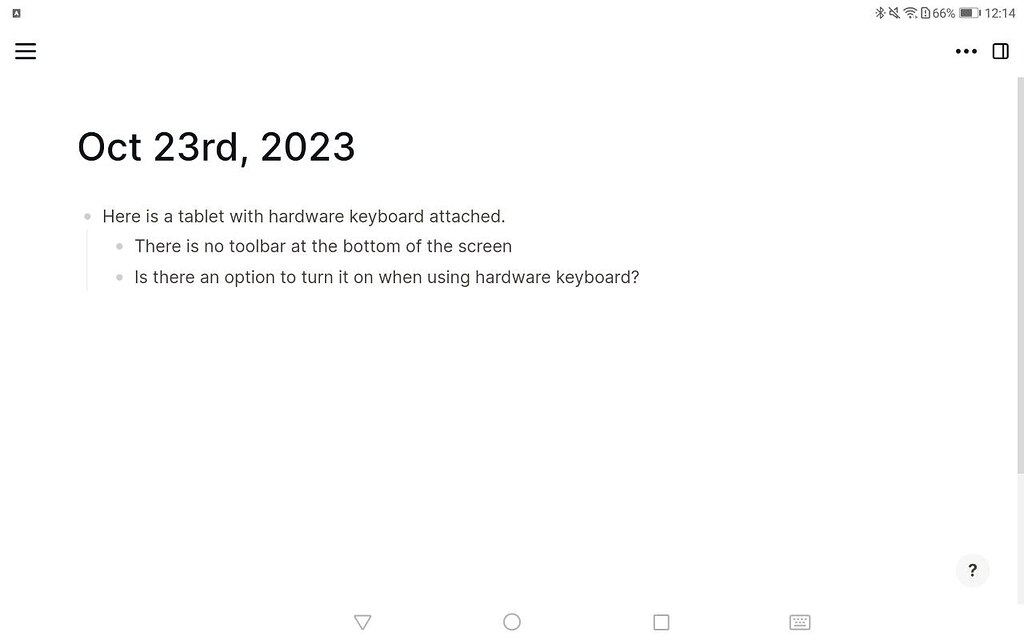 Make mobile toolbar visible when using hardware keyboard - Feature Requests - Logseq