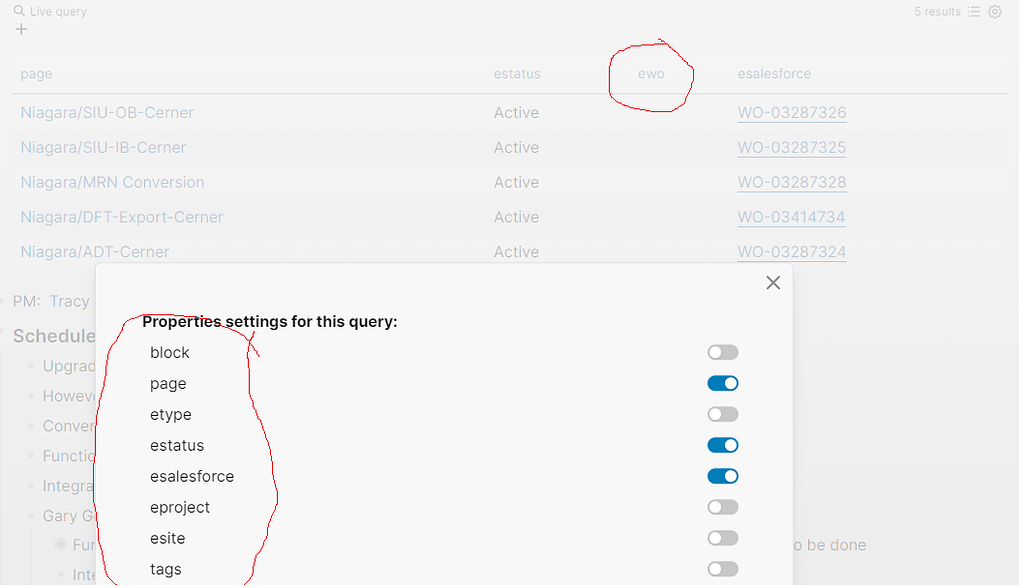 Old unused property still shows in Live Query - Queries - Logseq